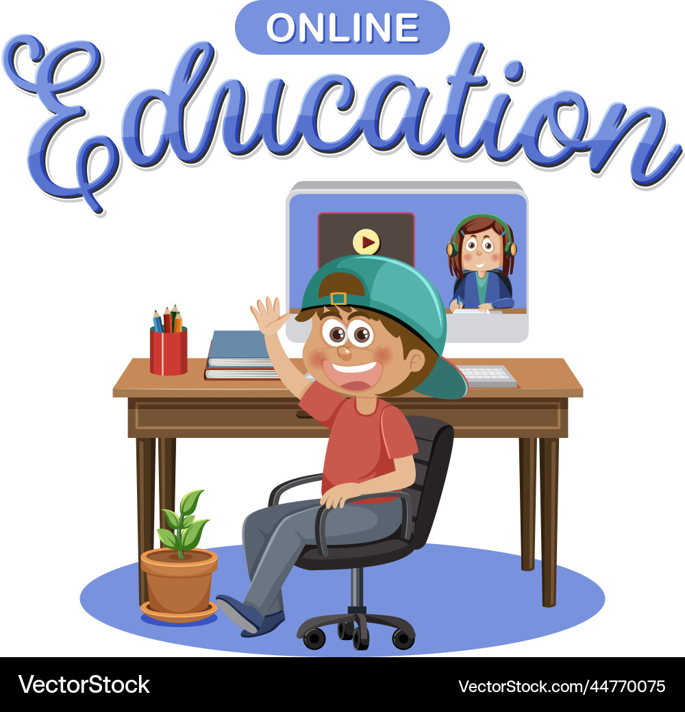 Online education with cartoon character Royalty Free Vector