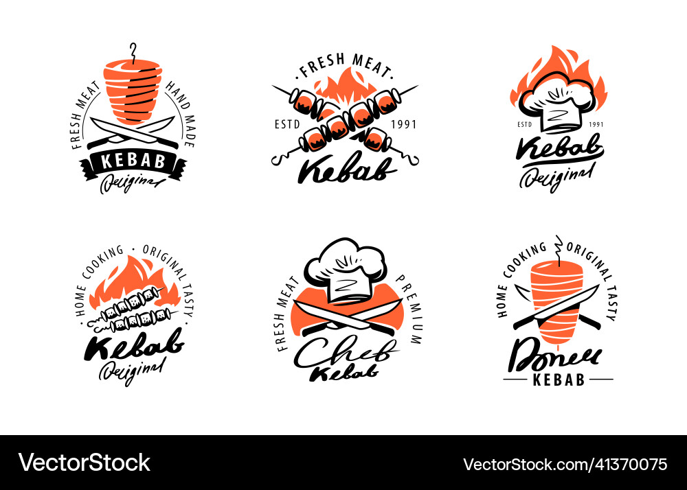 Set of kebab bbq labels design elements for logo Vector Image