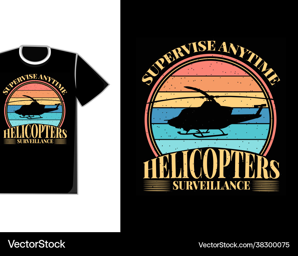 Shirt silhouette helicopters typography retro Vector Image