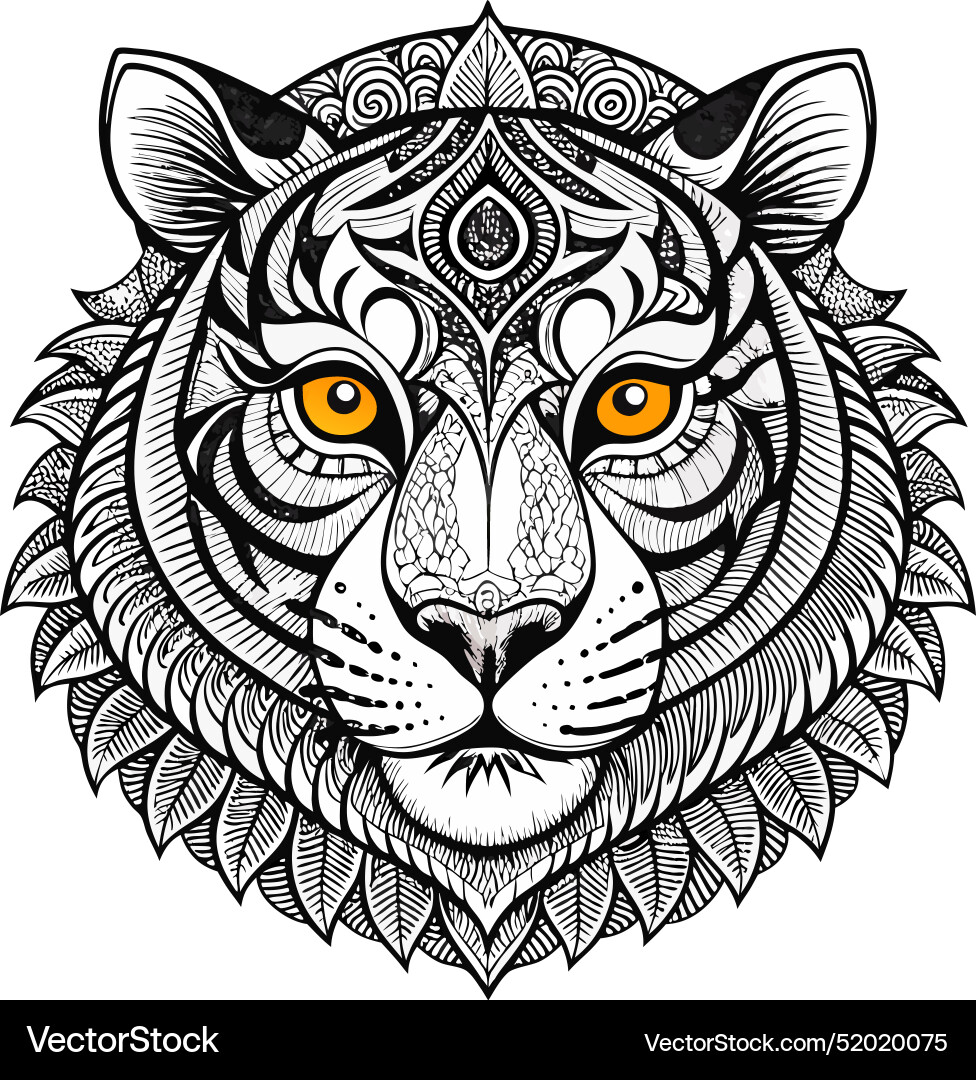 Tiger head mandala entangle coloring page Vector Image