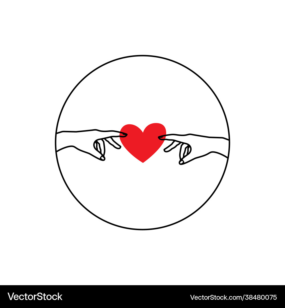 Two hands reaching for each other touching heart Vector Image