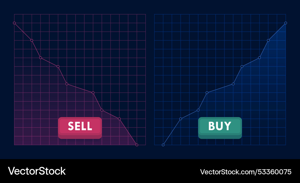 Up and down trend with graph isolated on dark Vector Image