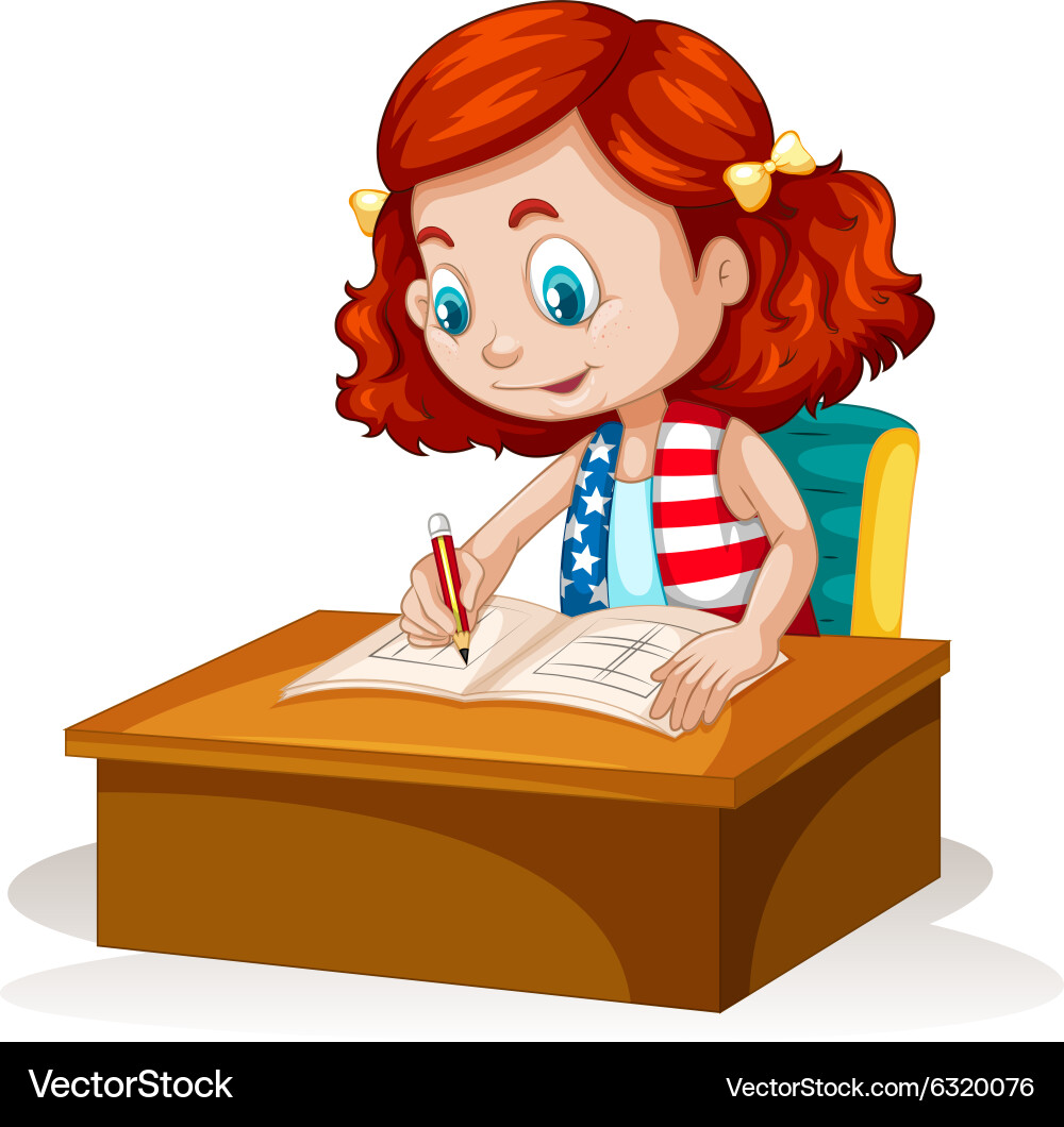 Little girl writing on the table Royalty Free Vector Image