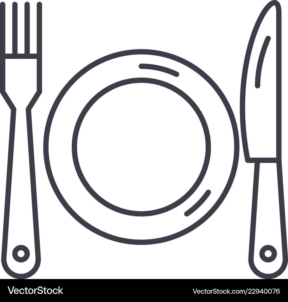 Plate fork and knife line icon concept Royalty Free Vector