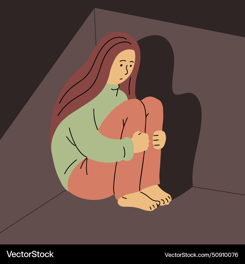 Sad young woman on white background Royalty Free Vector