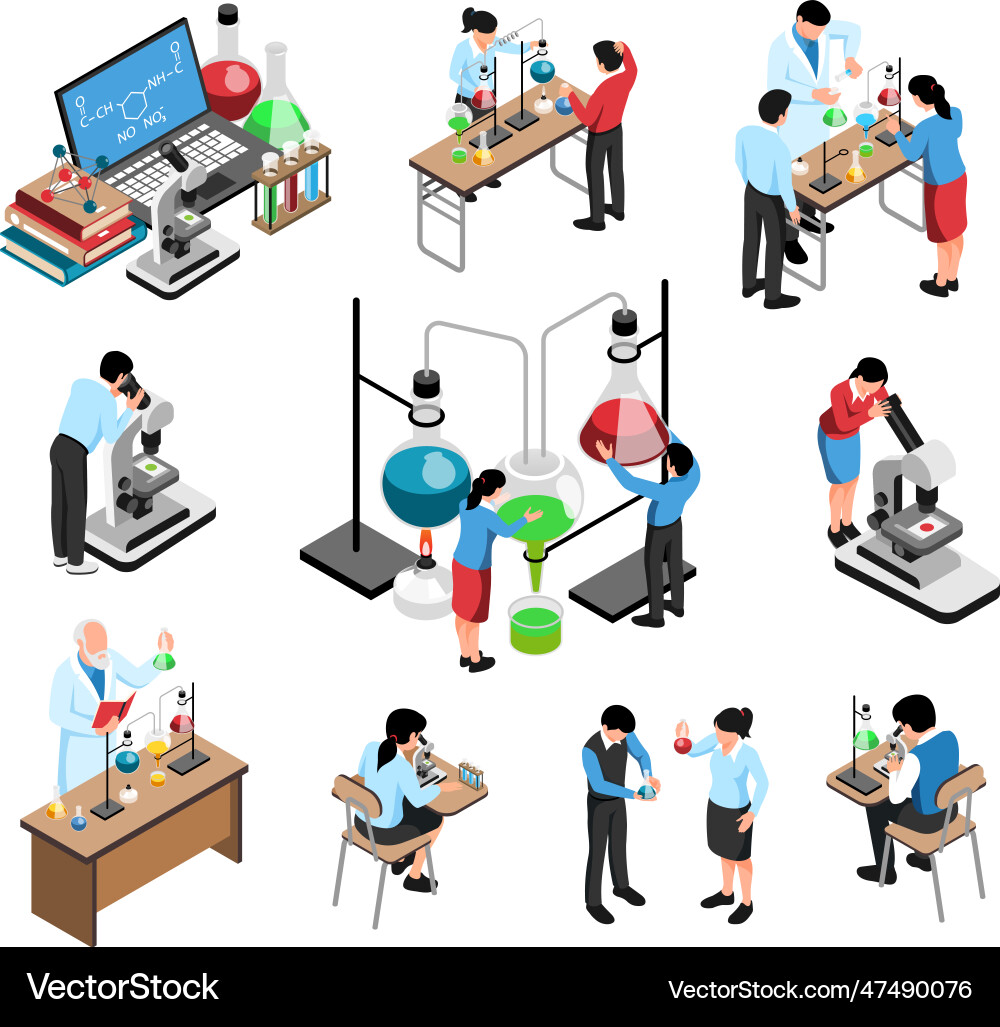 School science lab isometric set Royalty Free Vector Image
