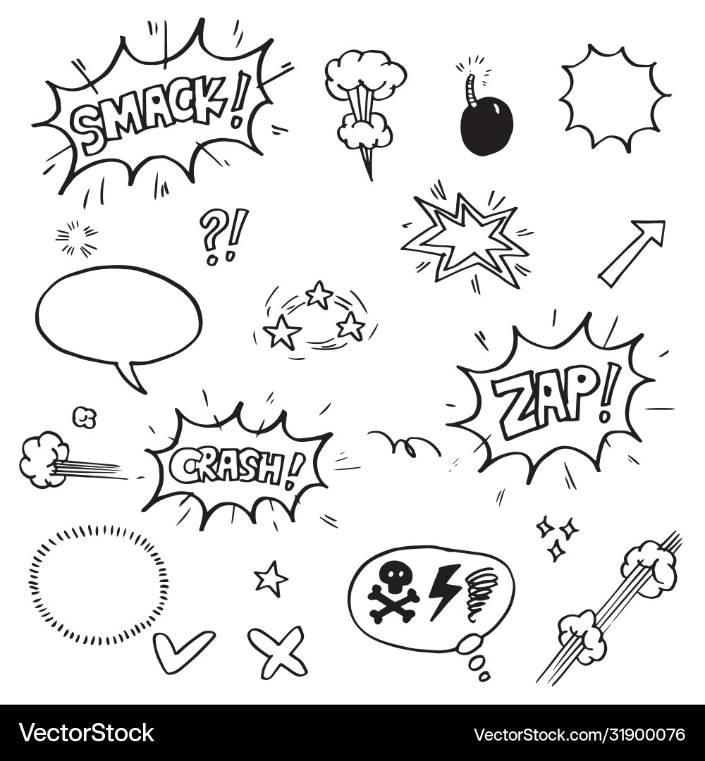 Set hand drawn comic elements doodle Royalty Free Vector