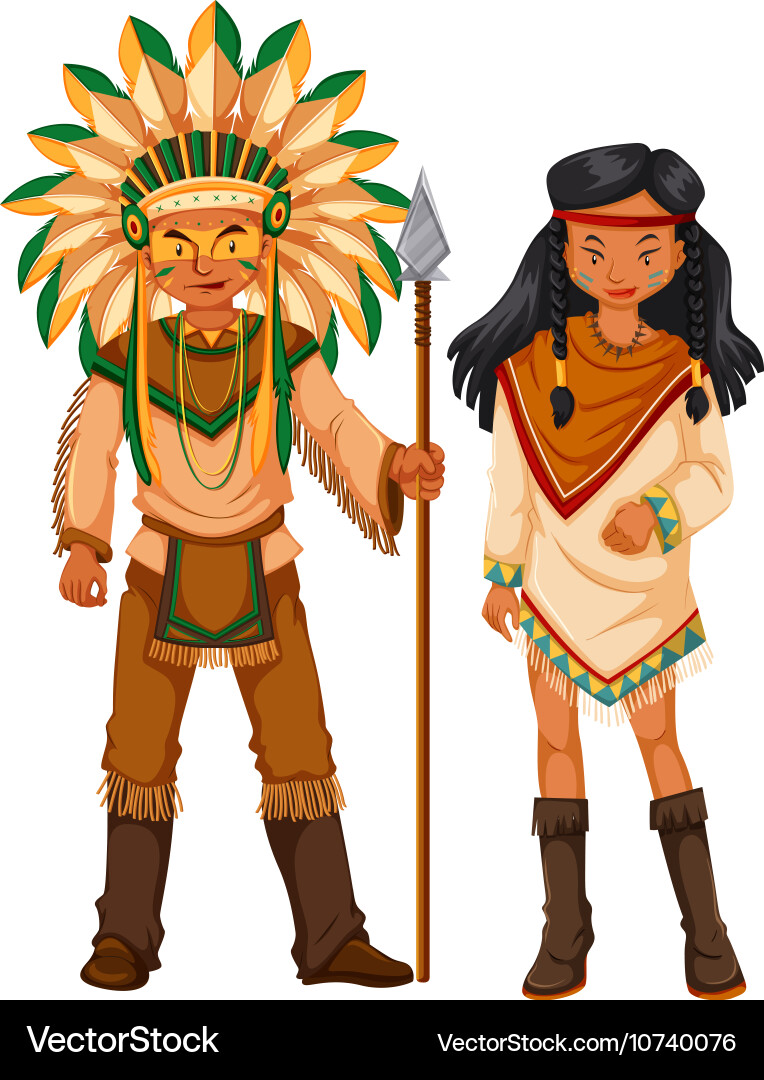 Two native american indians in costume Royalty Free Vector