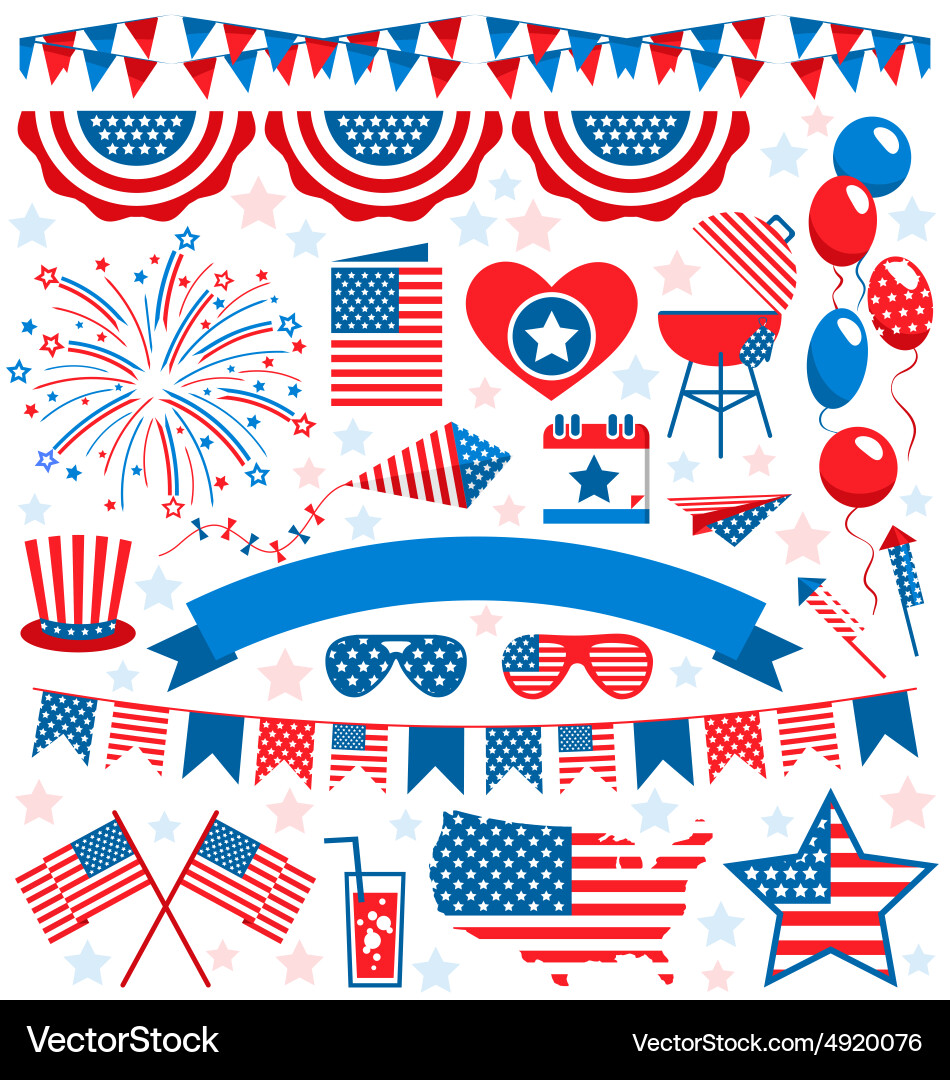 Usa celebration flat national symbols set Vector Image