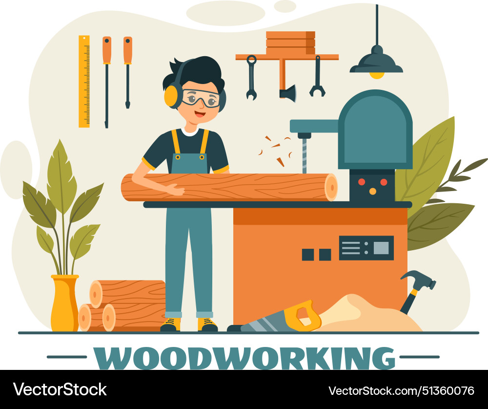 Woodworking featuring modern craftsmen Royalty Free Vector