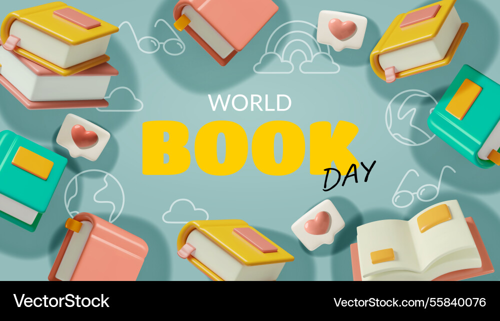 World book day and reading concept banner with 3d Vector Image