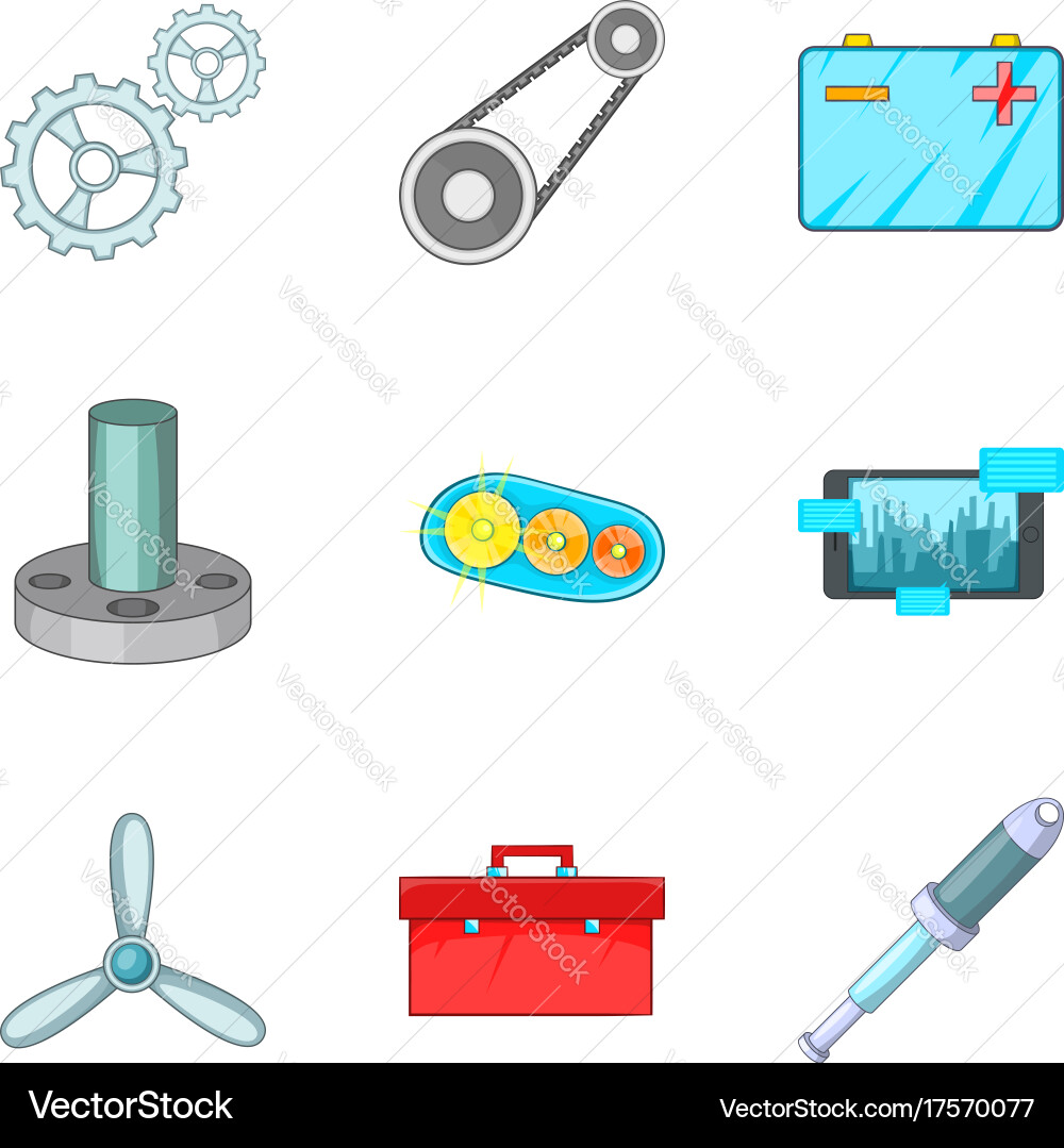 Aircraft engine icons set cartoon style Royalty Free Vector