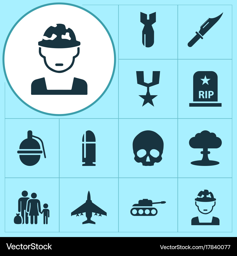 Army icons set collection of panzer rocket Vector Image
