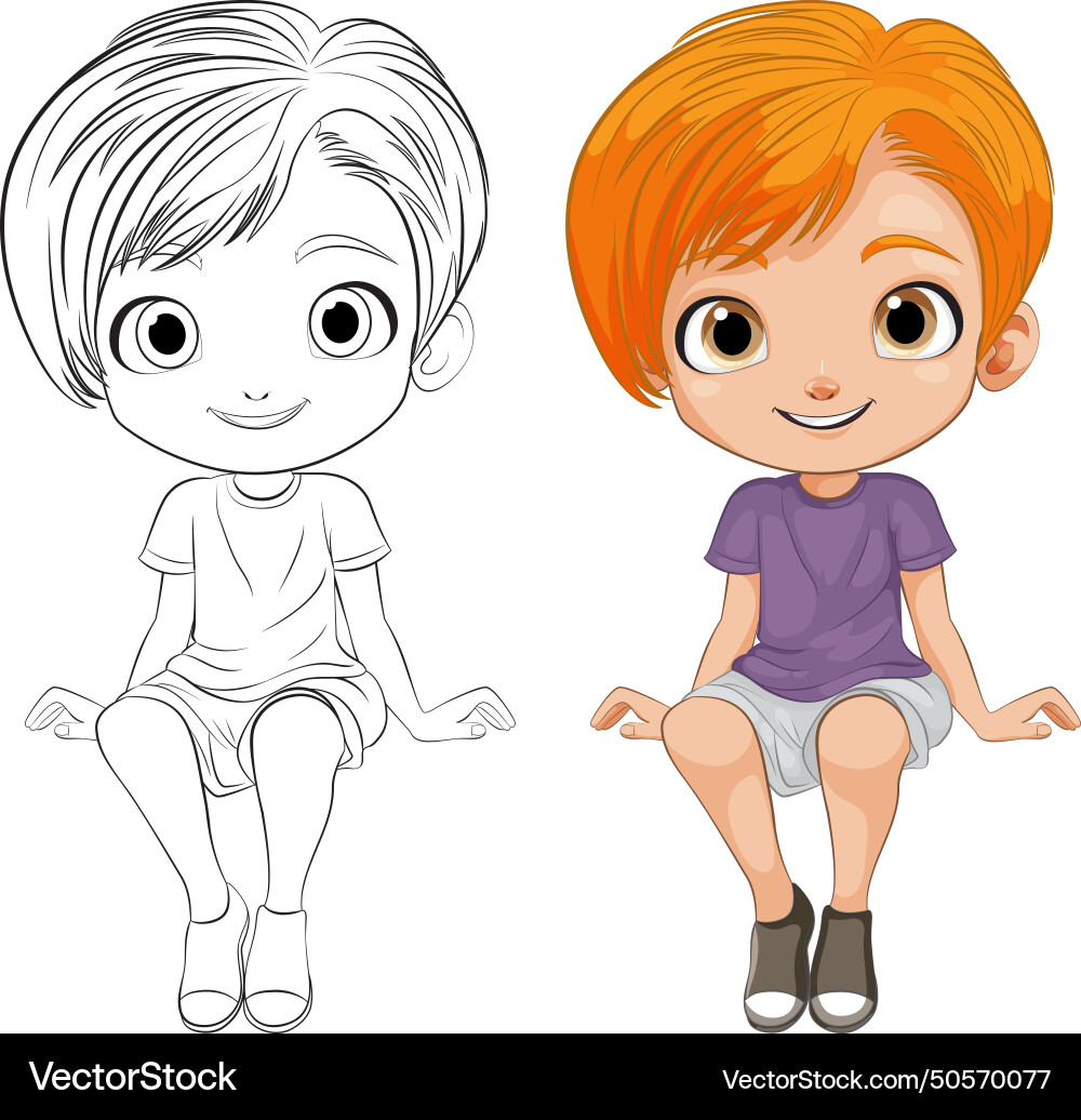 Boy colored and line art Royalty Free Vector Image