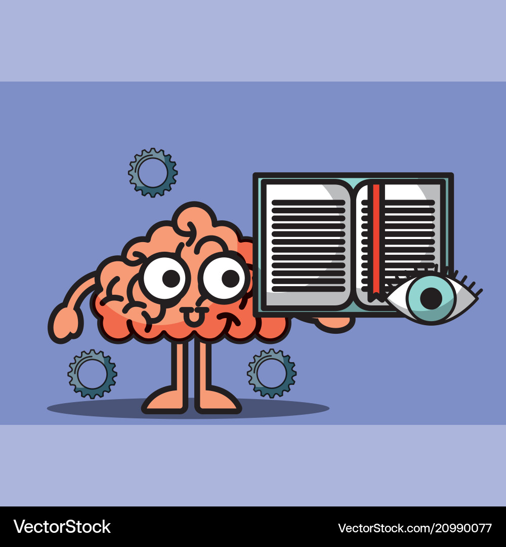 Brain cartoon holding book learn idea Royalty Free Vector