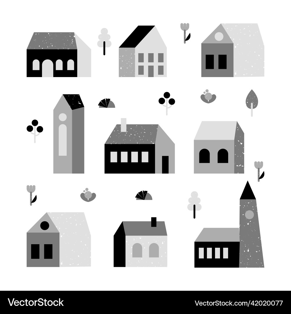 Bundle tiny houses Royalty Free Vector Image - VectorStock