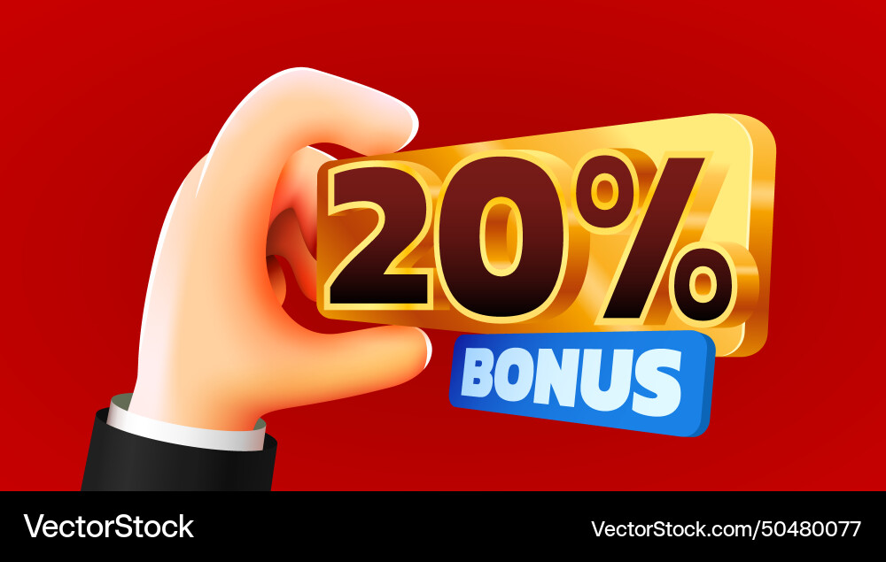 Cartoon hand hold 20 percents bonus cashback Vector Image