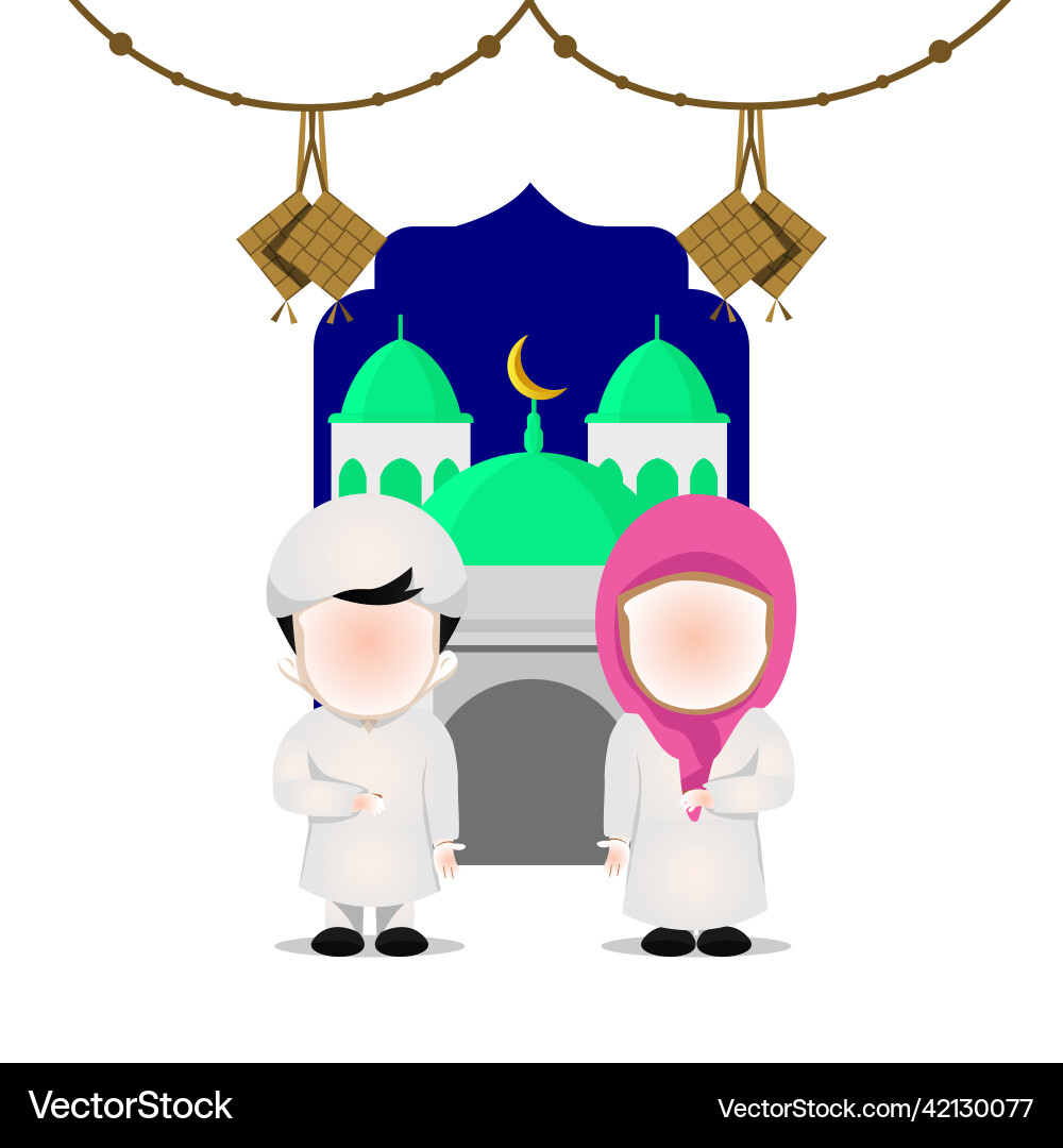 Cartoon islamic celebration eid mubarak design Vector Image