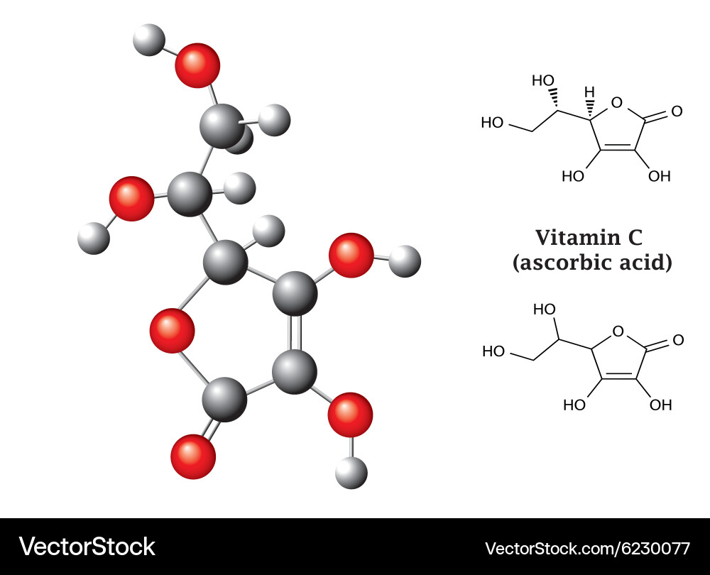 Chemical formulas and of vitamin c Royalty Free Vector Image
