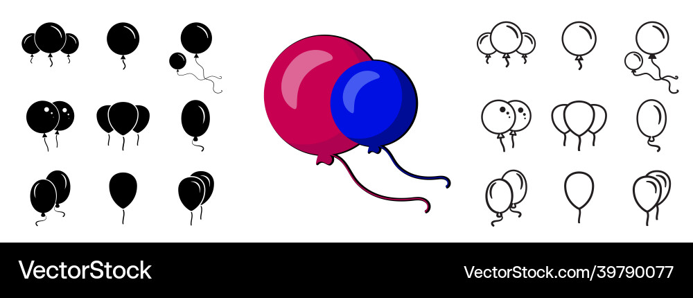 Collection of black air balloon isolated Vector Image