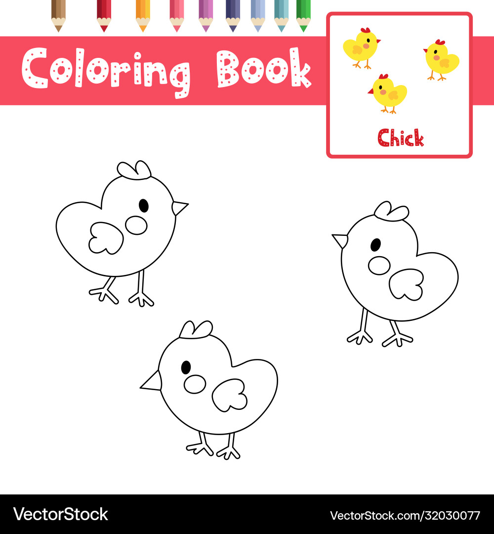 Coloring page chicks animal cartoon character Vector Image