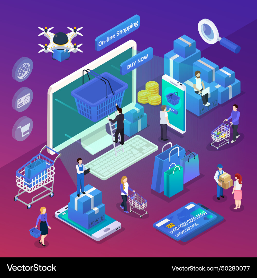 E-commerce isometric composition Royalty Free Vector Image
