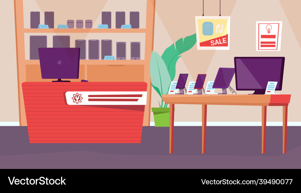Electronics store interior concept flat cartoon Vector Image