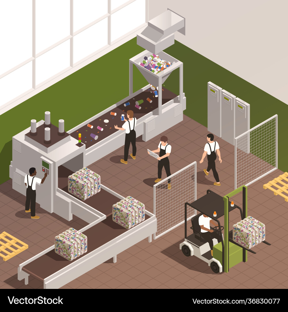 Garbage sorting isometric background Royalty Free Vector