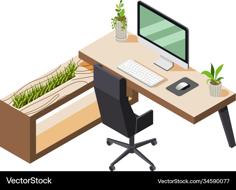 Green office workspace composition Royalty Free Vector Image