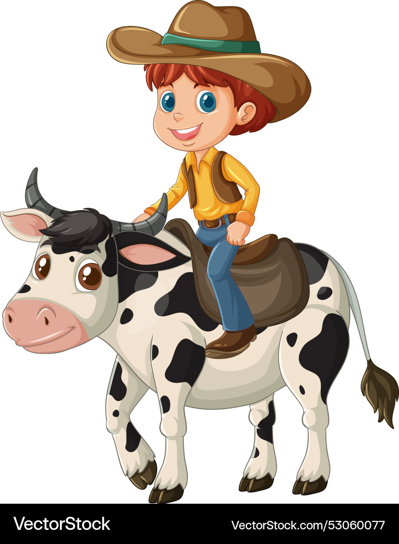 Happy child on a spotted cow Royalty Free Vector Image