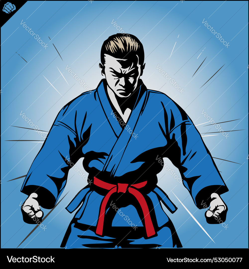 Judo wrestler in a blue kimono Royalty Free Vector Image