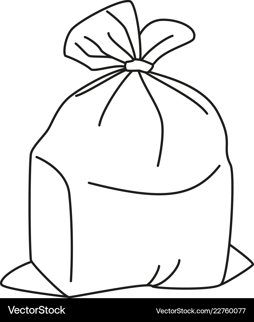 Line art black and white full trash bag Royalty Free Vector