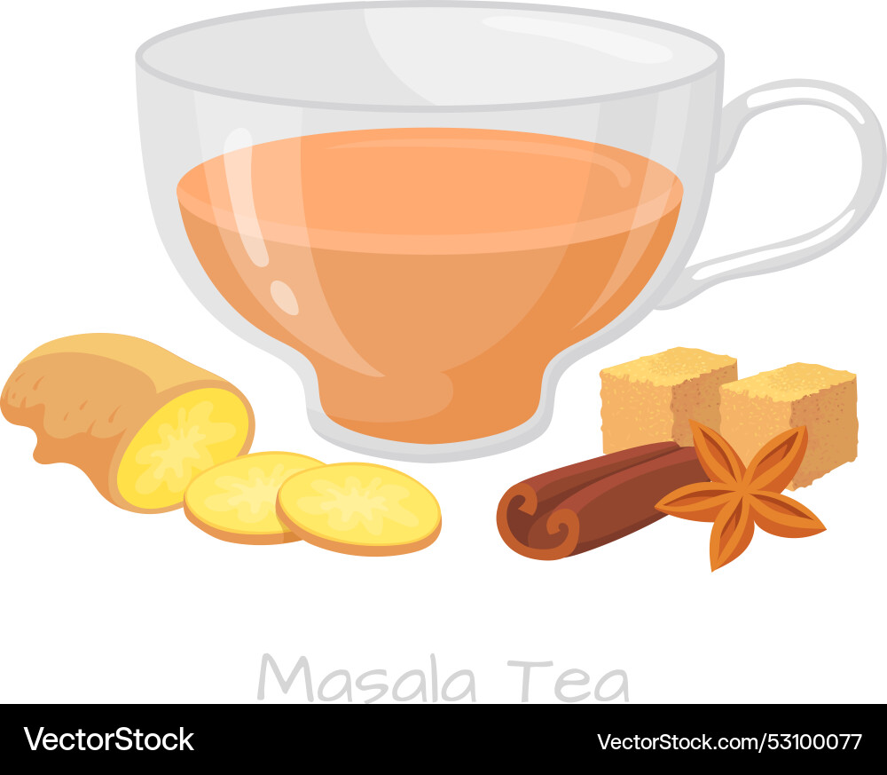 Masala tea glass cup indian drink Royalty Free Vector Image