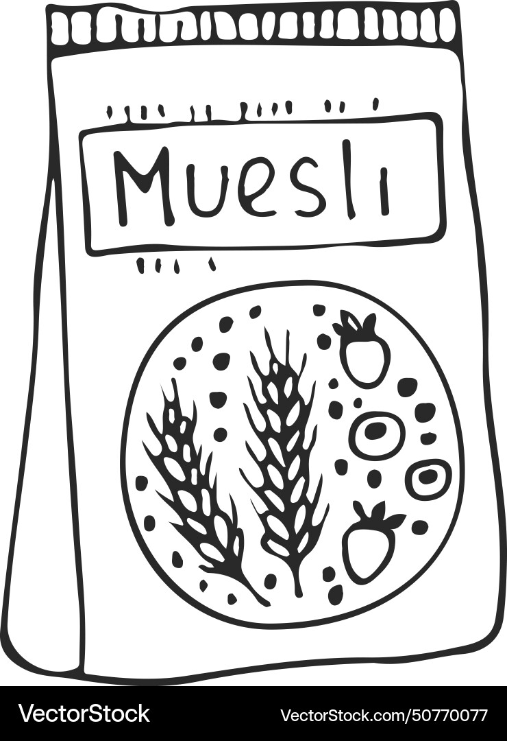 Muesli paper bag doodle healthy breakfast sketch Vector Image