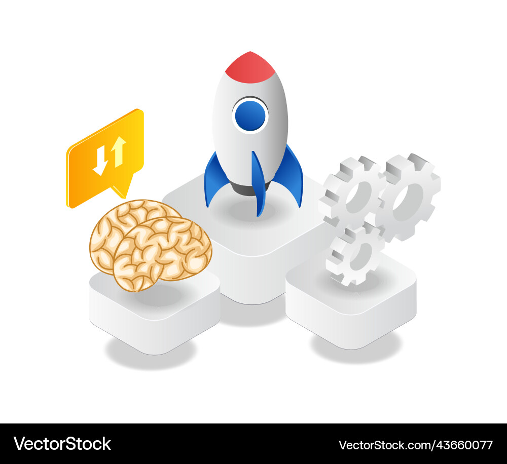 Rocket launch strategy brain ideas Royalty Free Vector Image