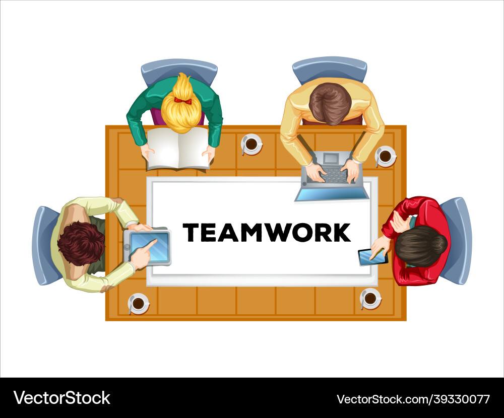Teamwork - working together on a desk Royalty Free Vector