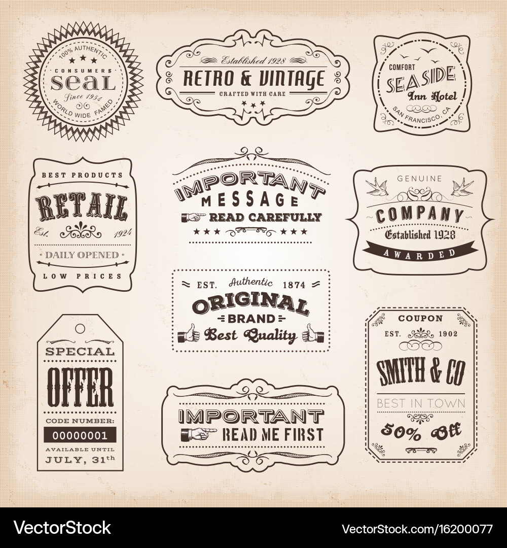 Vintage and old-fashioned labels signs Royalty Free Vector