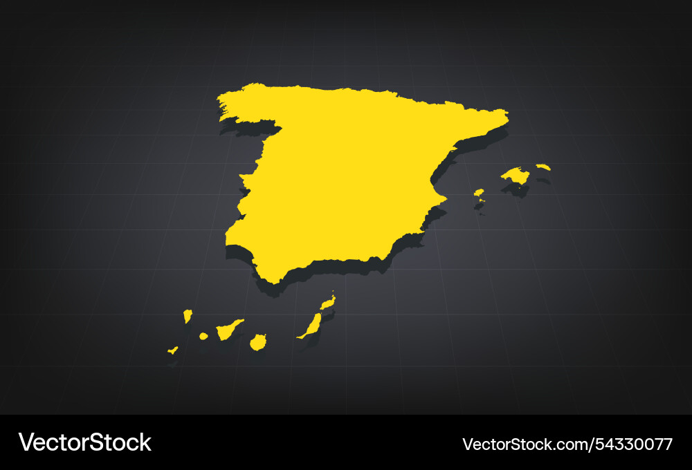 Yellow 3d map of spain on a dark background Vector Image