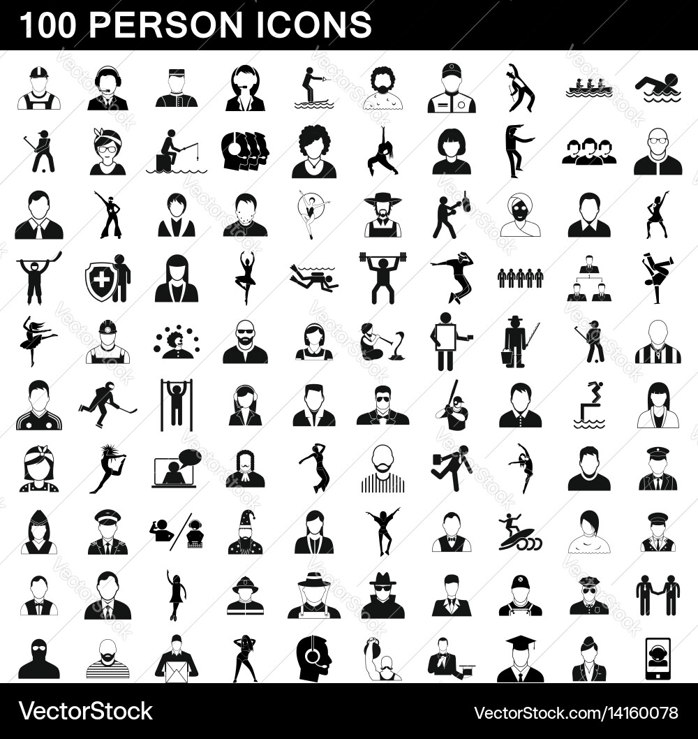 100 person icons set simple style Royalty Free Vector Image