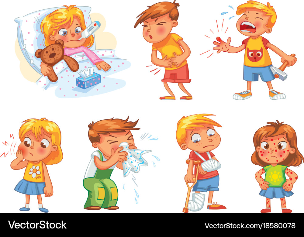 Children get sick Royalty Free Vector Image - VectorStock