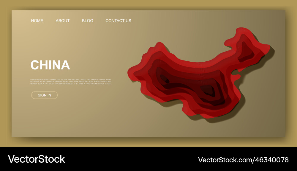 China 3d paper cut website template map Royalty Free Vector