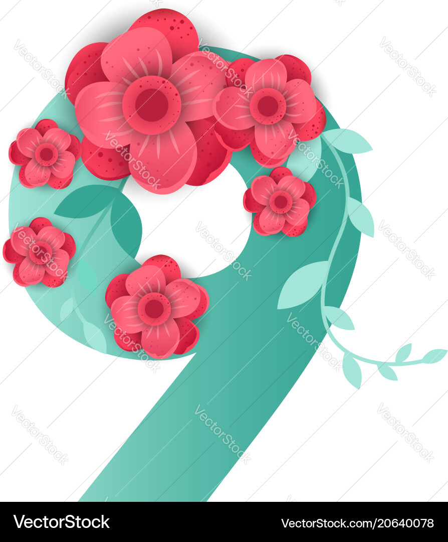 Color number 9 with beautiful flowers Royalty Free Vector