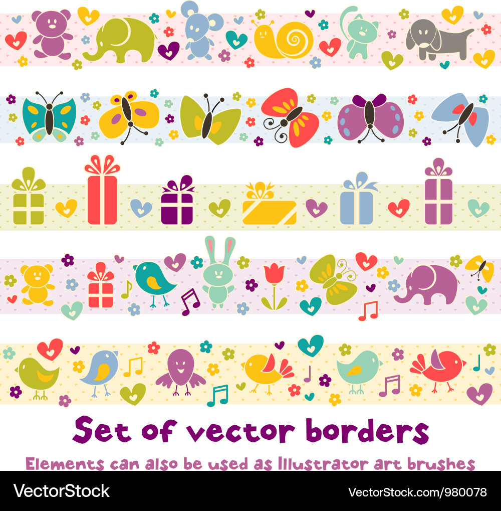 Cute borders with baby icons Royalty Free Vector Image