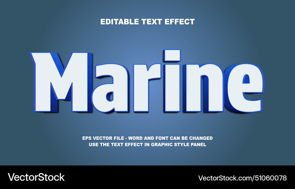 Editable text effect marine 3d template Royalty Free Vector