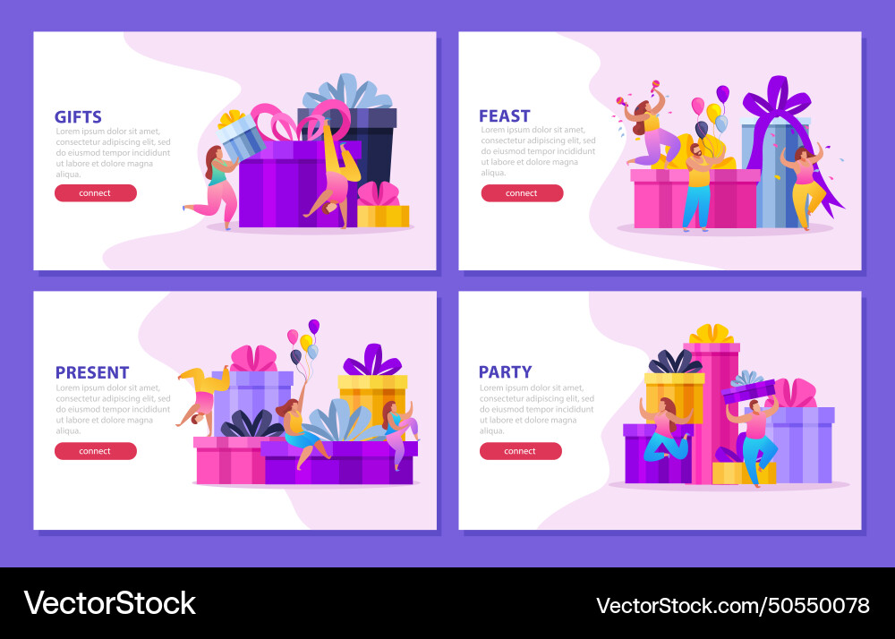 Gifts flat backgrounds set Royalty Free Vector Image
