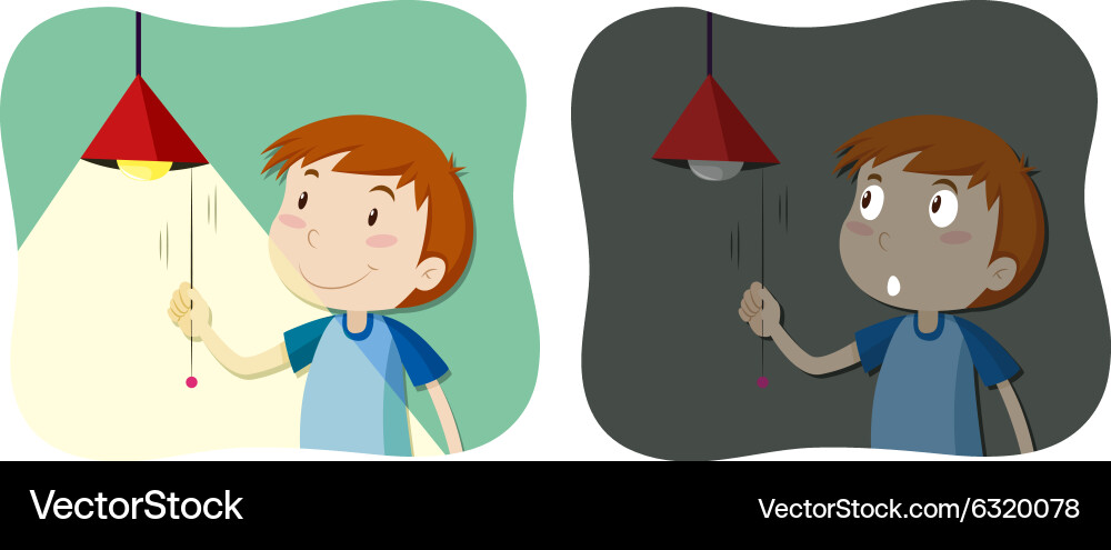 Junge stimmt das Licht an und aus Lizenzfreies Vektorbild