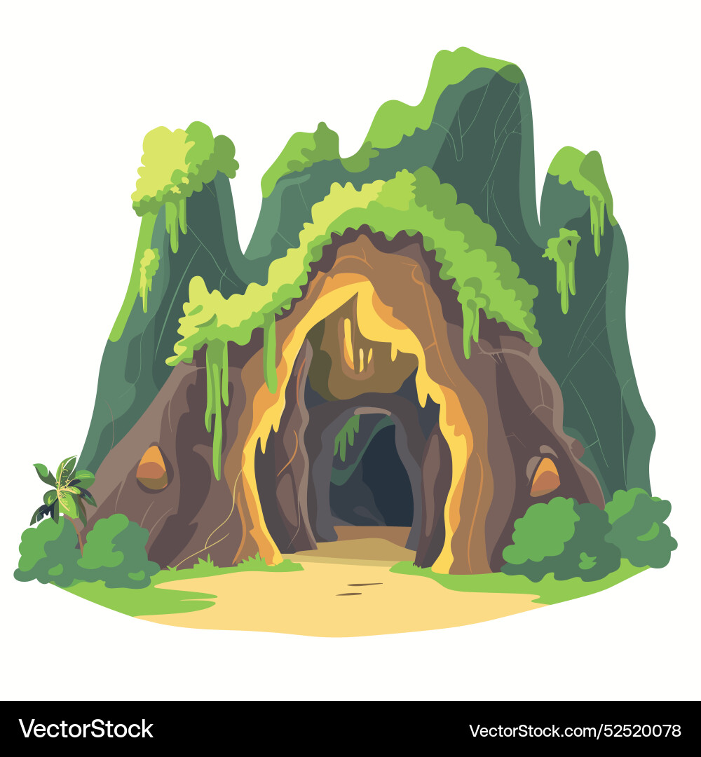 Mysterious cavernous entrance hidden within lush Vector Image