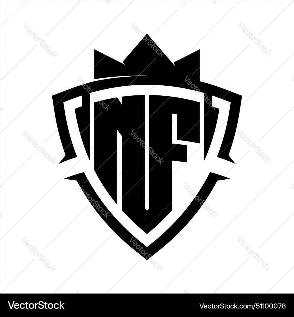 Nf letter bold monogram triangle curve shield Vector Image