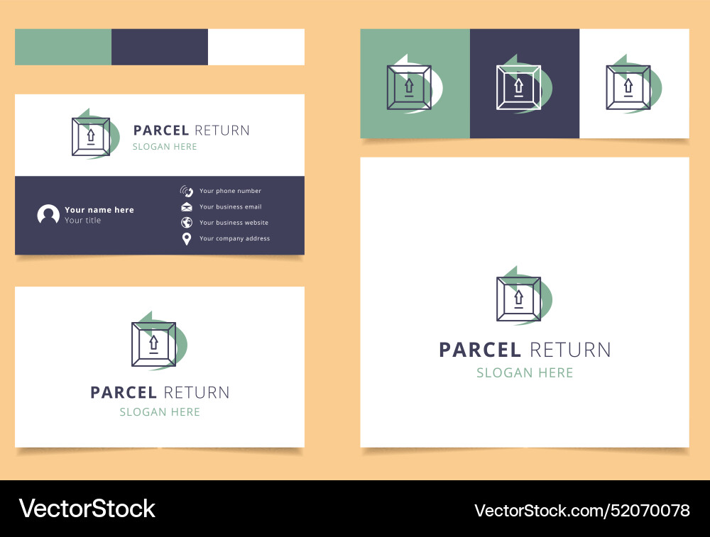 Parcel return service logo and business card Vector Image