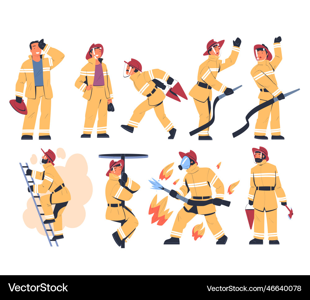 Professional firefighter with rescue equipment set